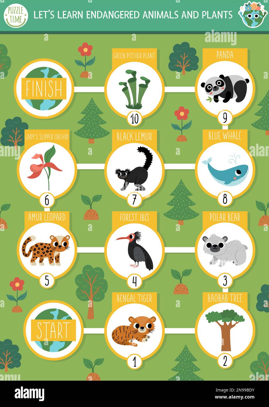 Ecological dice board game for children with endangered animals and ...