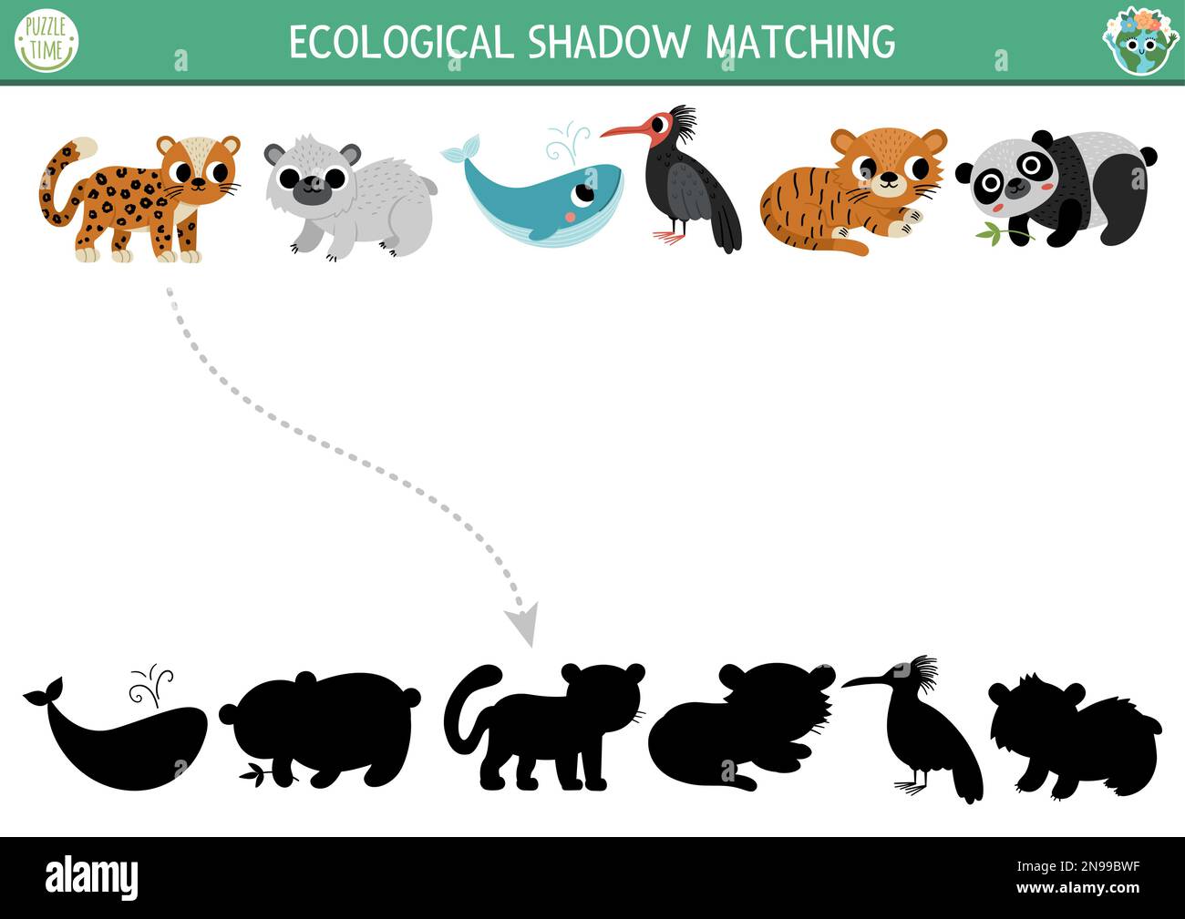 Ecological shadow matching activity with endangered species. Earth day ...