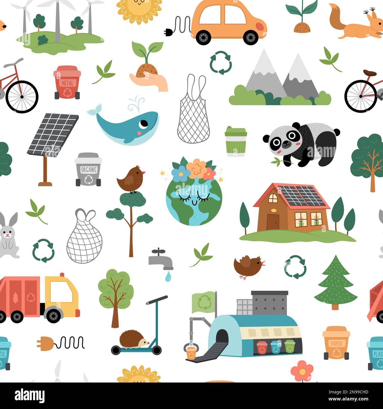 Vector ecological seamless pattern for kids. Earth day repeat ...