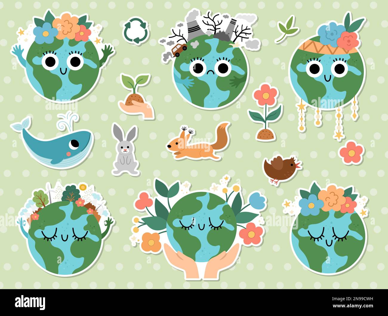 Vector earth stickers set for kids. Earth day patches collection with ...