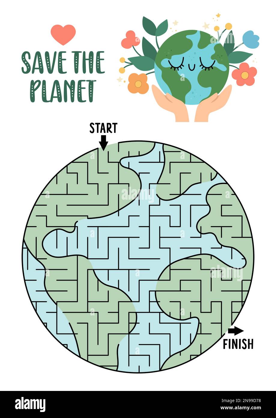 Ecological geometric maze for children shaped as a planet. Earth day ...