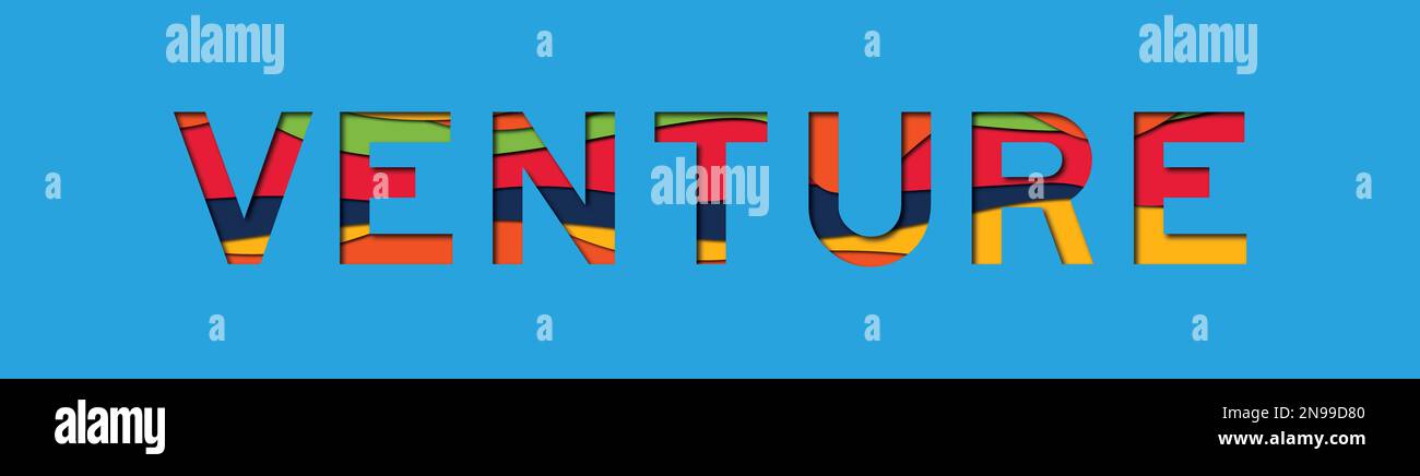 Letter with papercut style in word venture on blue background Stock ...