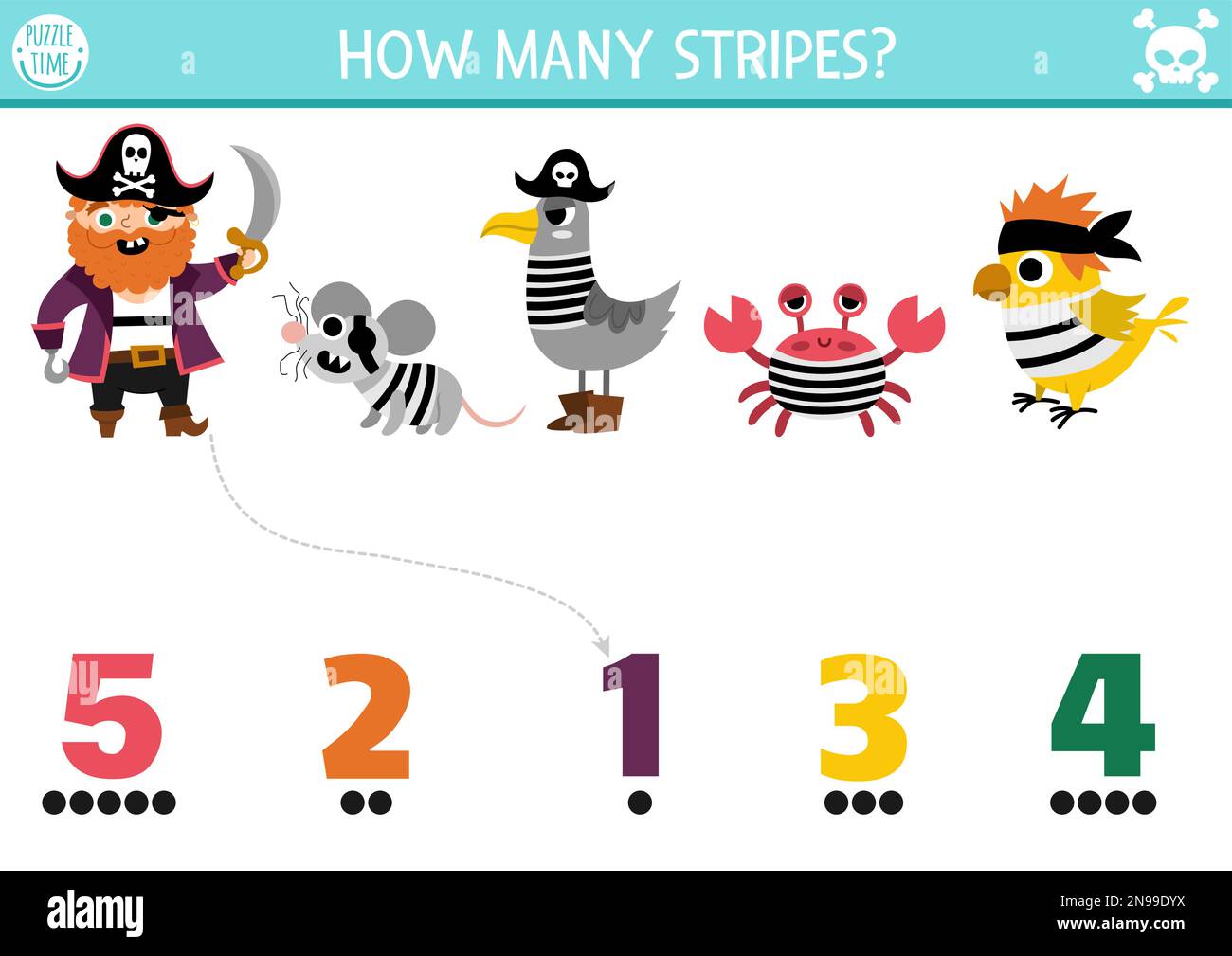 Match the numbers pirate game with animals in striped shirts. Treasure ...