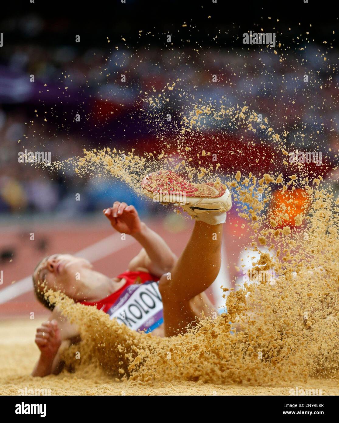 Russia's Elena Sokolova competes in the women's long jump final during ...