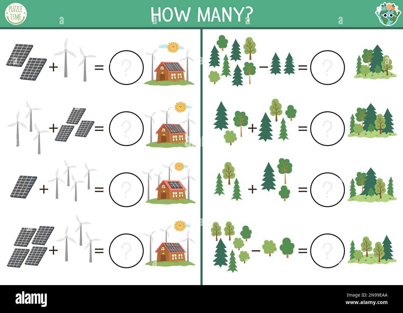 How many trees, wind turbines and solar panels game. Ecological house ...