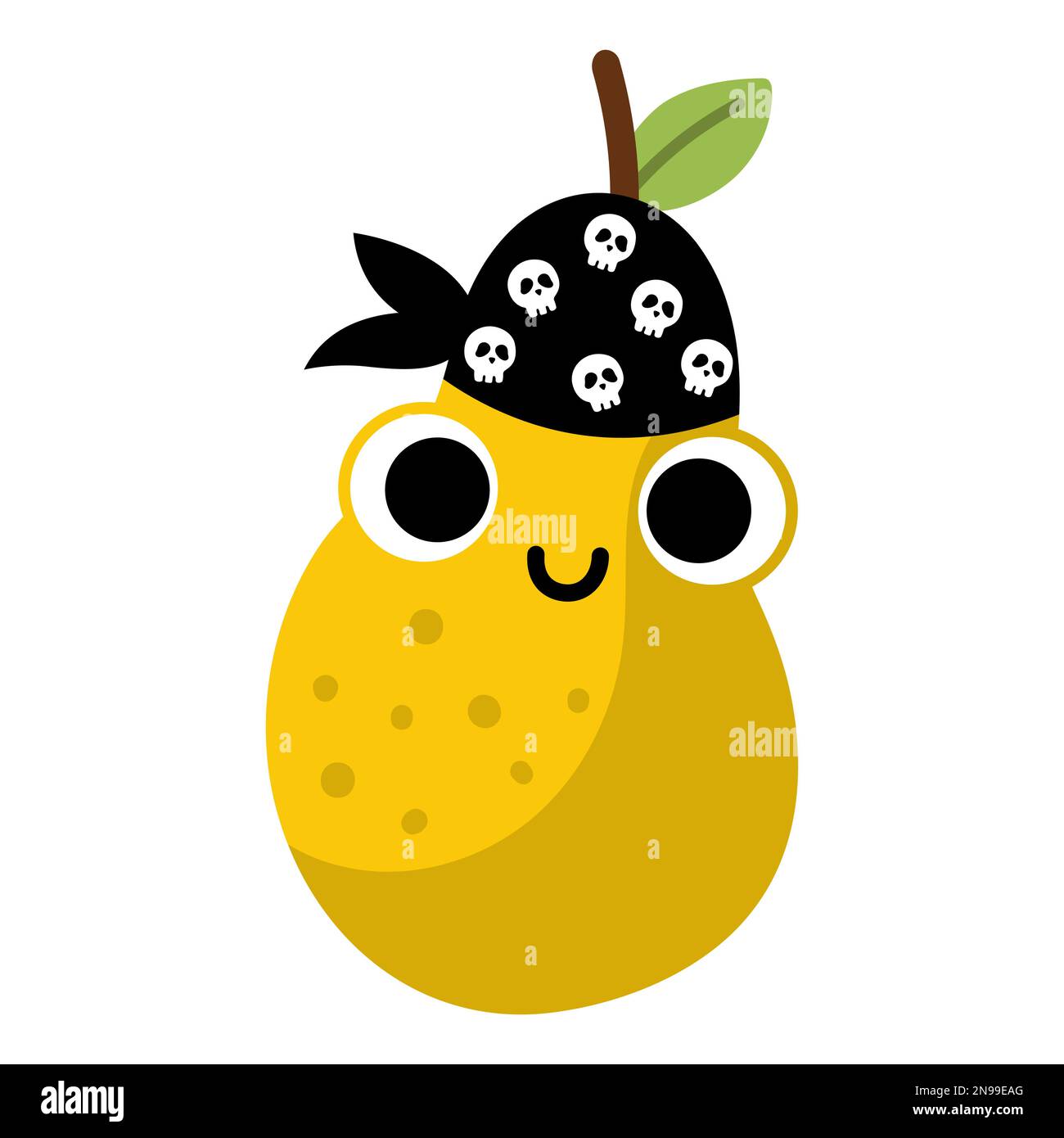 Vector funny kawaii pear icon. Pirate fruit illustration. Comic plant ...