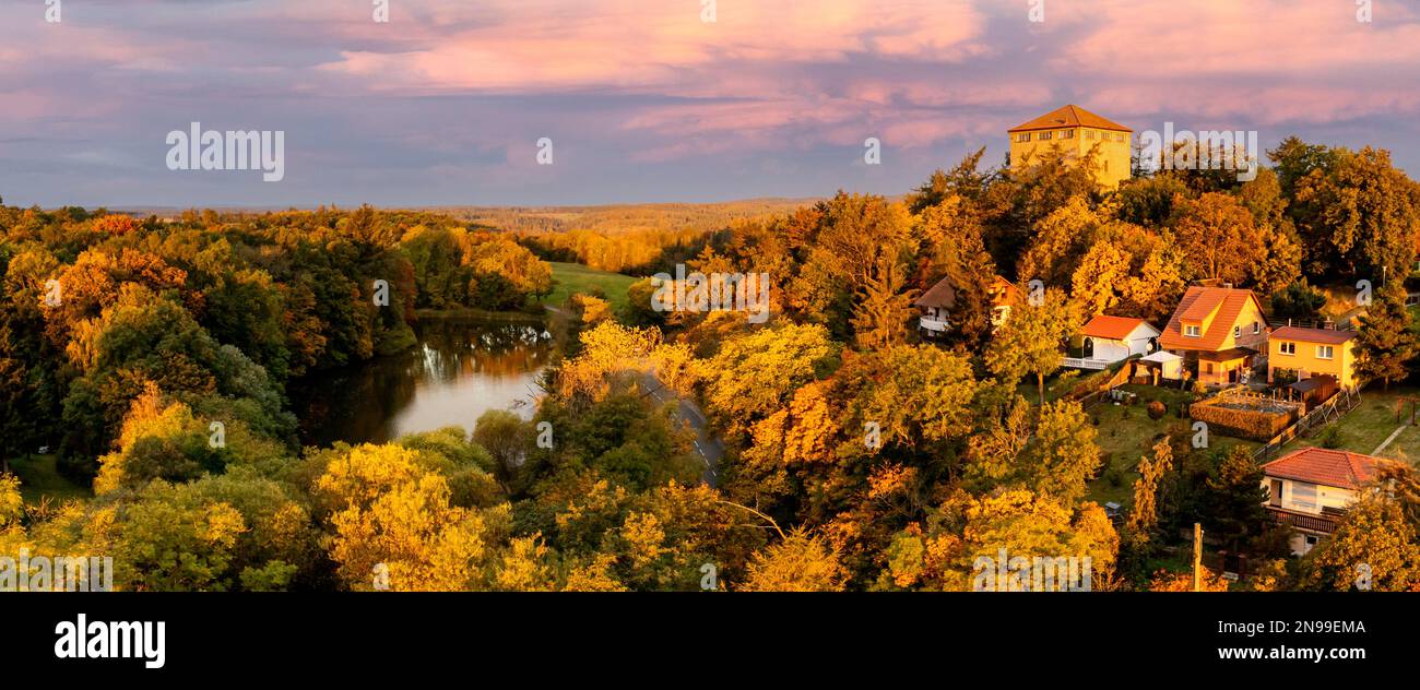 Aerial photos from Harzgerode in the Harz Mountains Sunrise in autumn ...