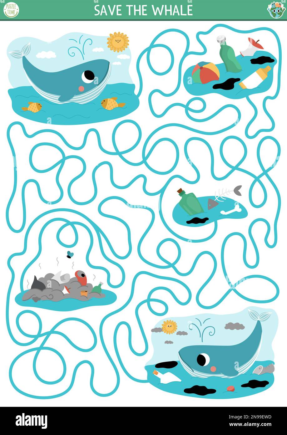 Ecological maze for children with endangered animal concept. Save the ...