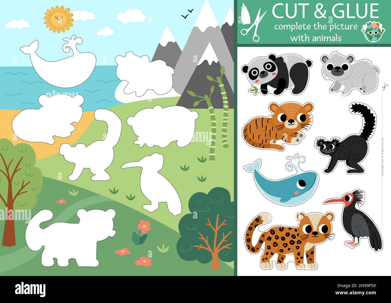 Vector ecological cut and glue activity. Crafting game with nature ...