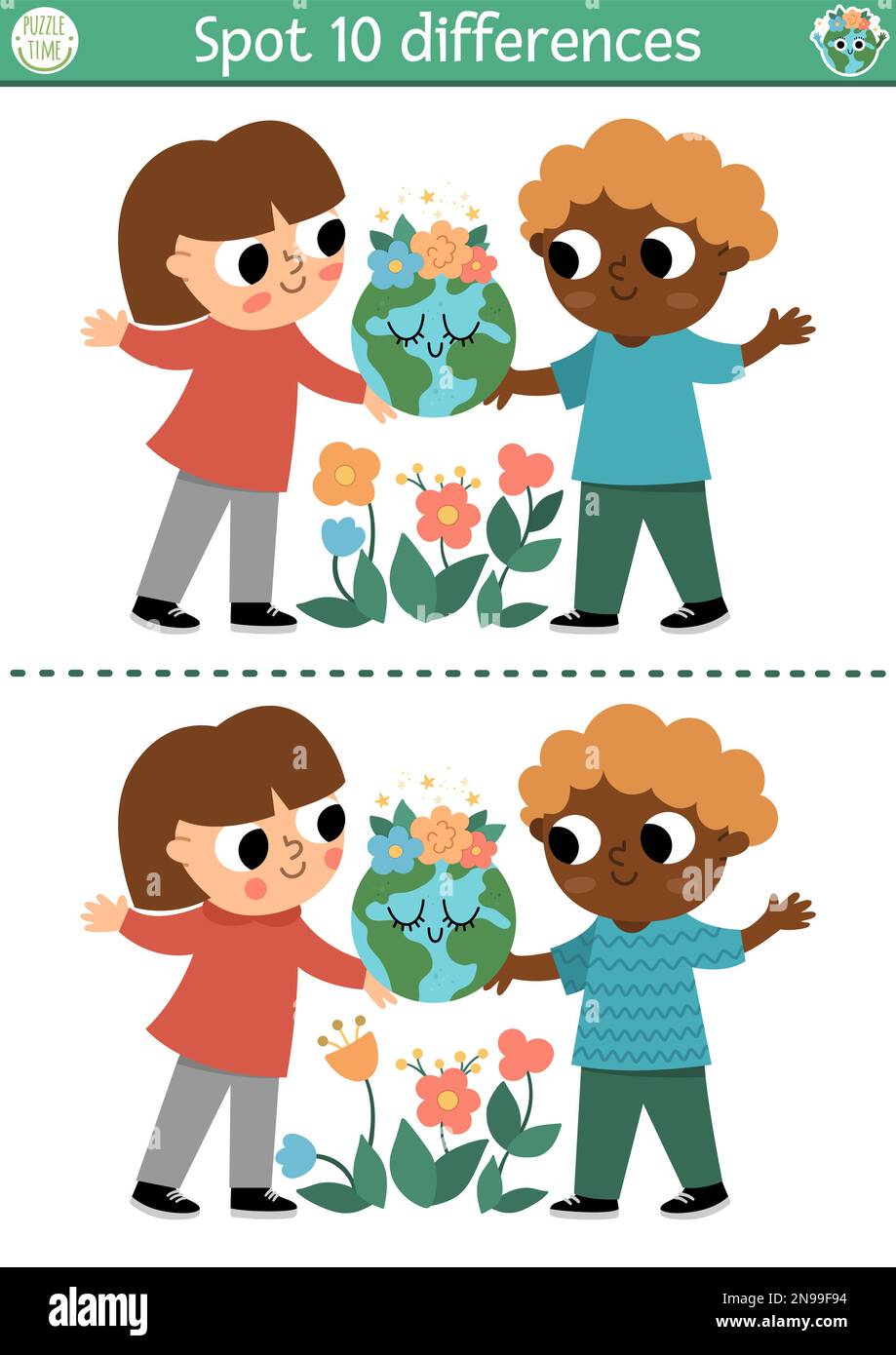 Find differences game. Ecological educational activity with cute ...