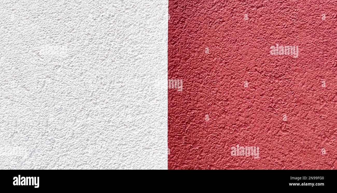roughcast plaster wall background painted half white and red Stock ...