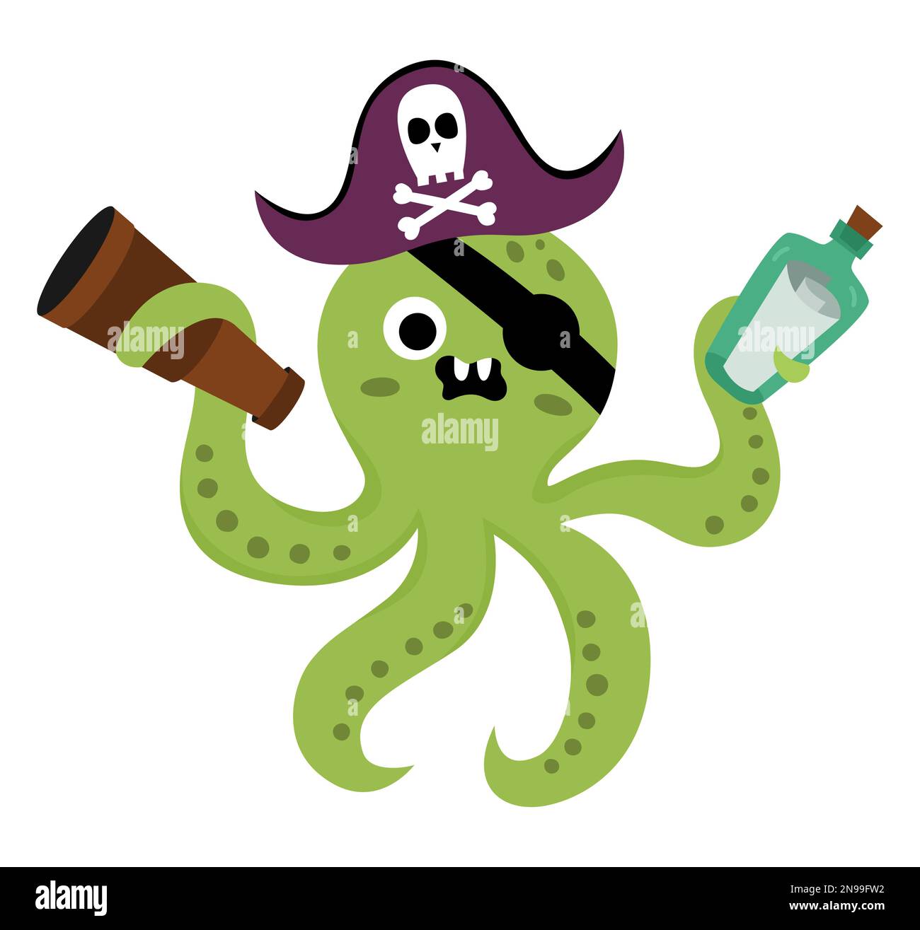 Vector pirate octopus icon. Cute sea animal illustration. One eye ...