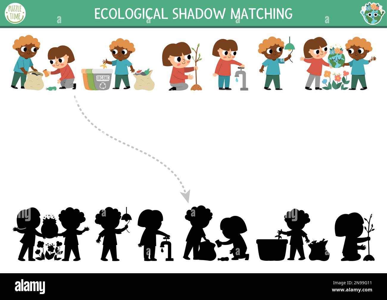 Ecological shadow matching activity with kids caring of environment ...