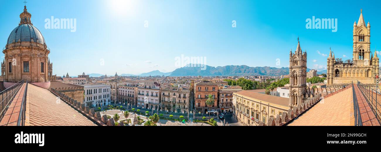 panoramic view at palermo from the rooftop of the palermo cathedral ...