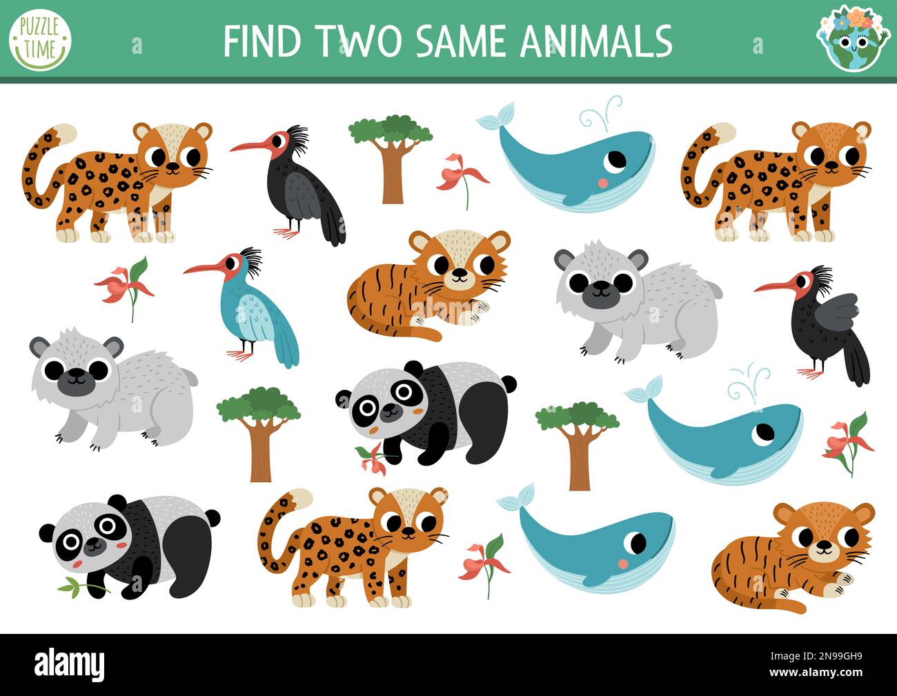 Find two same endangered animals. Ecological matching activity for ...