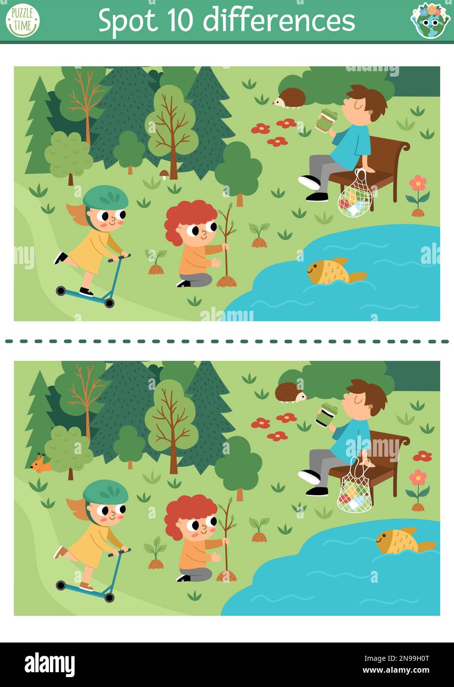 Find differences game for children. Ecological educational activity ...