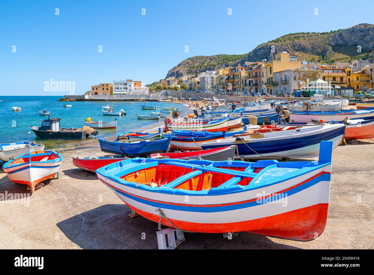 colorful fishing boats in the port of aspra, sicily Stock Photo - Alamy