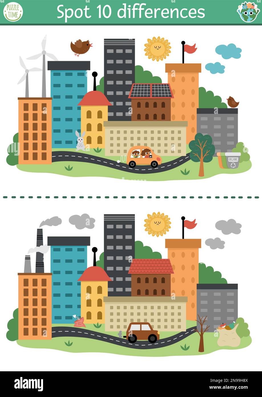 Find differences game for children with opposites. Ecological ...