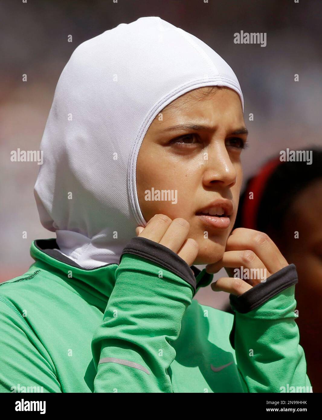 Saudi Arabia's Sarah Attar prepares to compete in a women's 800-meter ...