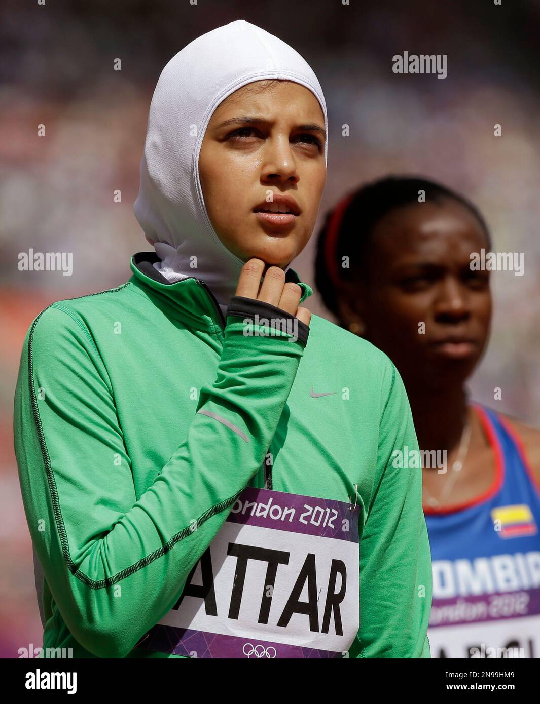 Saudi Arabia's Sarah Attar prepares to compete in a women's 800-meter ...
