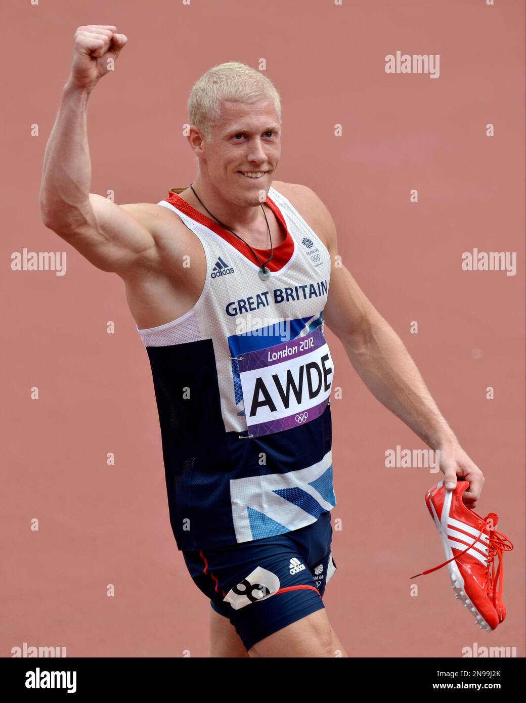 Britain's Daniel Awde reacts after competing in a men's decathlon 100 ...