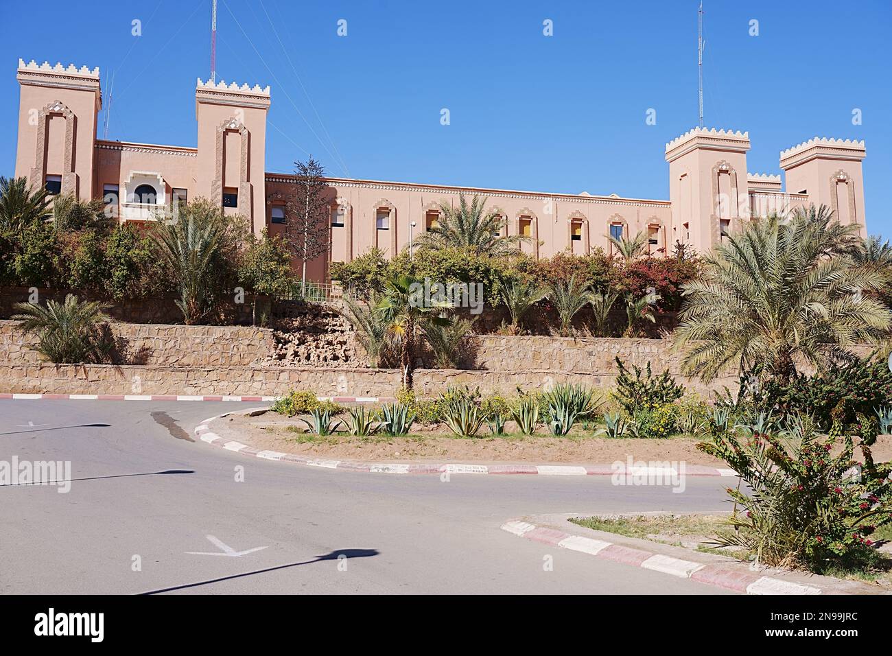 Front of provincial government in african Zagora town at Draa Tafilalet ...