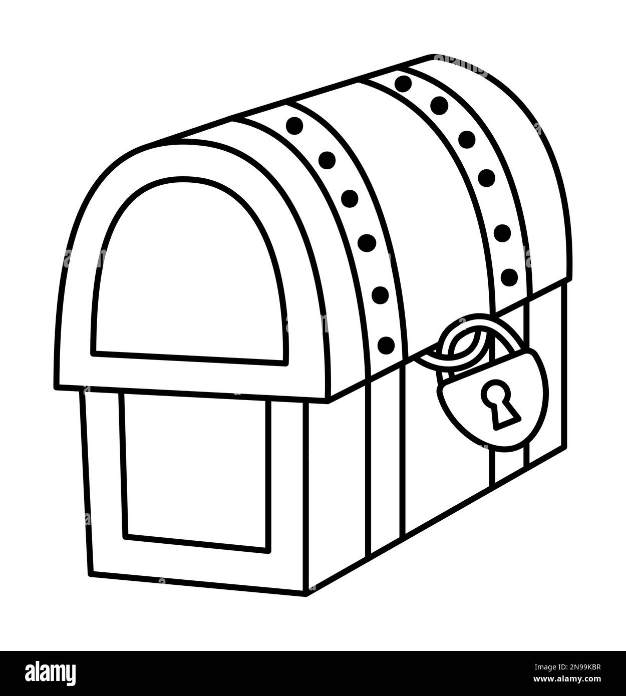 Black and white treasure chest icon. Pirate wooden coffer with jewelry ...