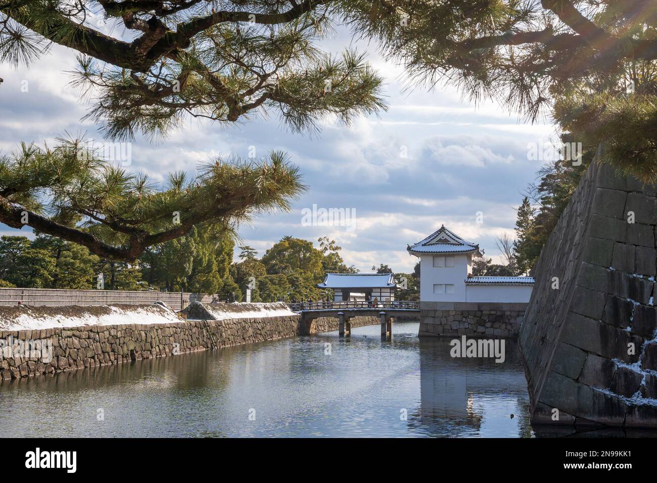 Nijo Castle Inner stone walls and moat with snow in winter. Kyoto ...