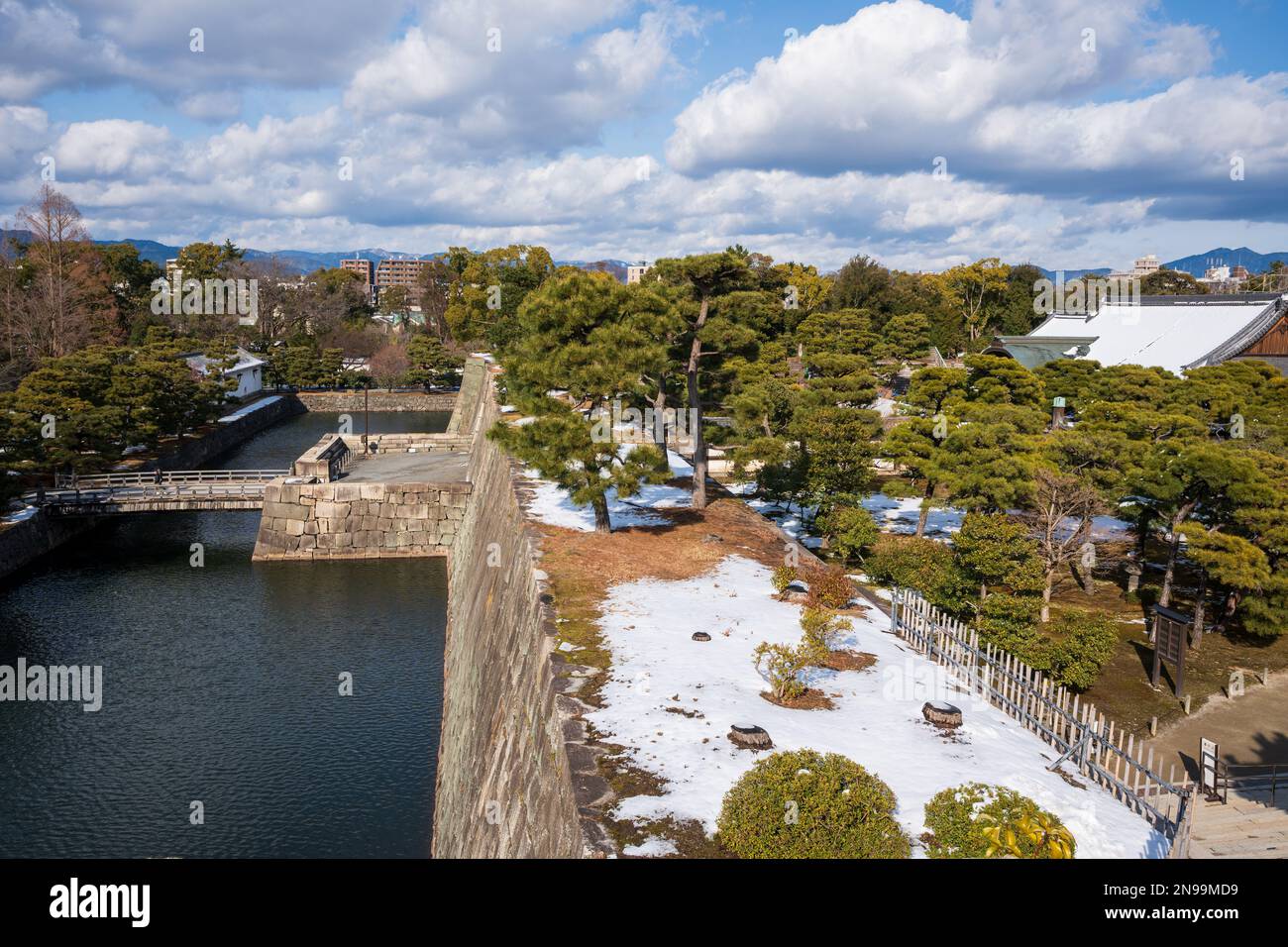 Nijo Castle Inner stone walls and moat with snow in winter. Kyoto ...