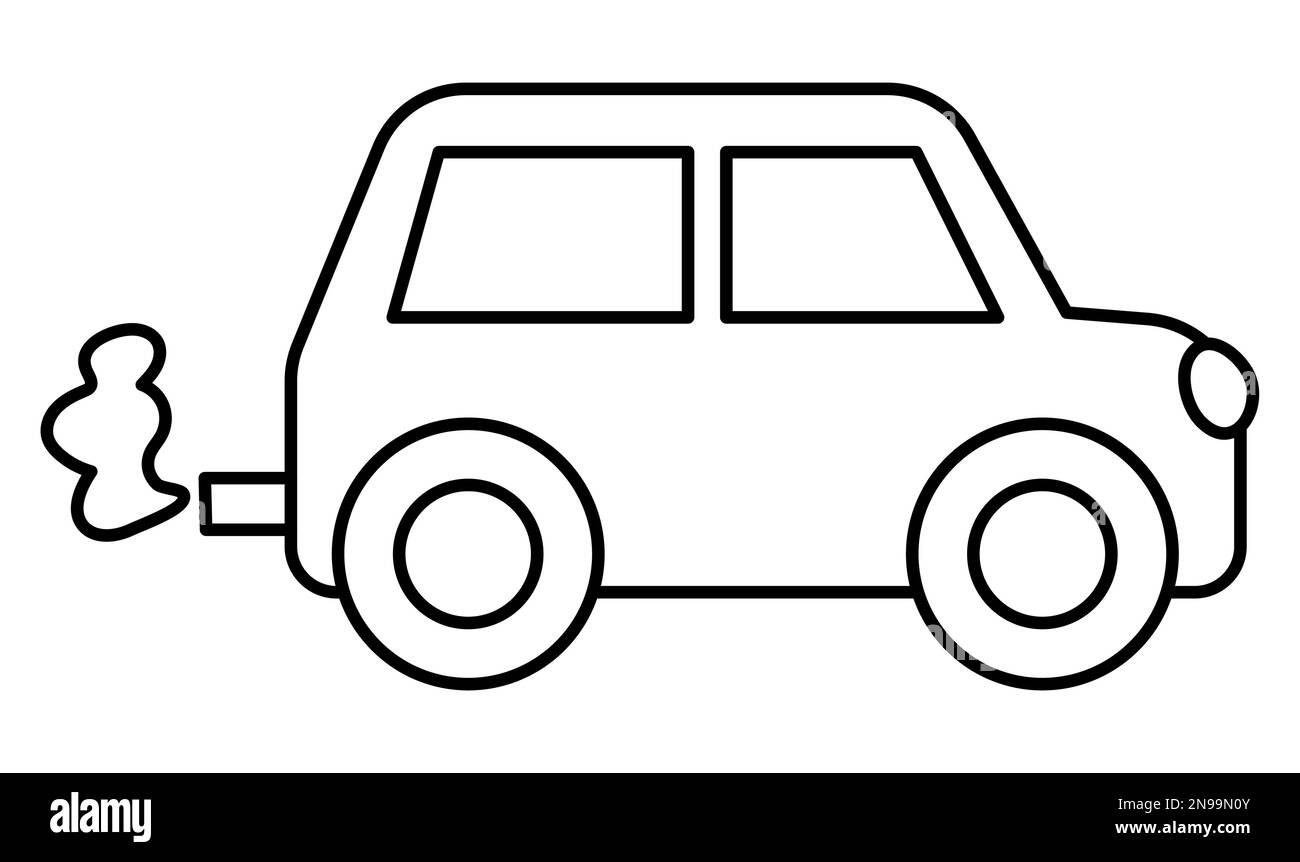 Black and white car emitting exhaust gases. Traditional line transport ...