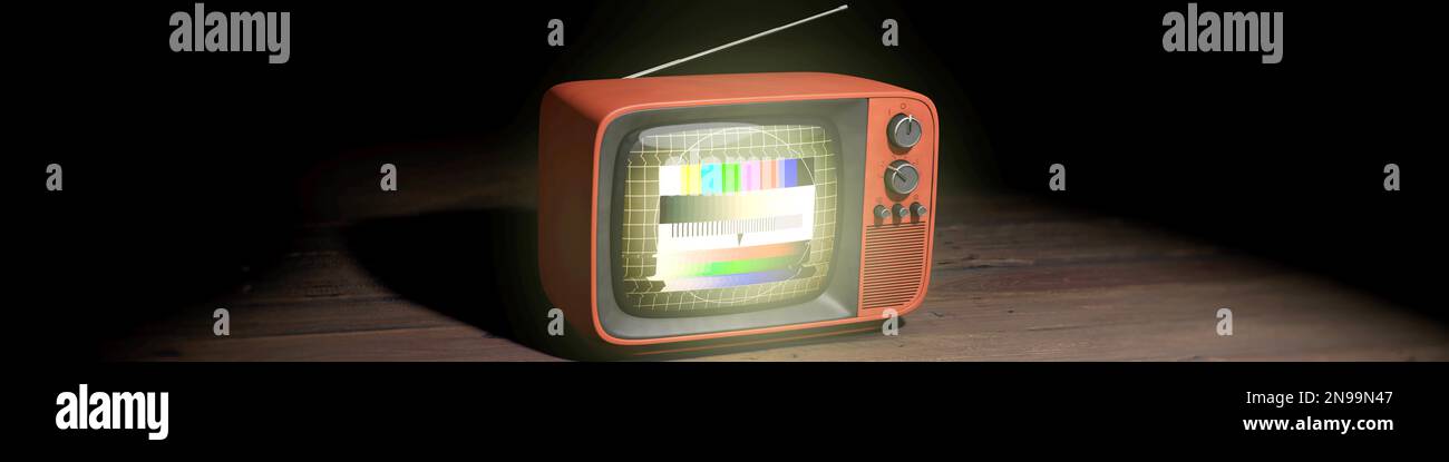 A red retro TV with test image in panorama format Stock Photo - Alamy