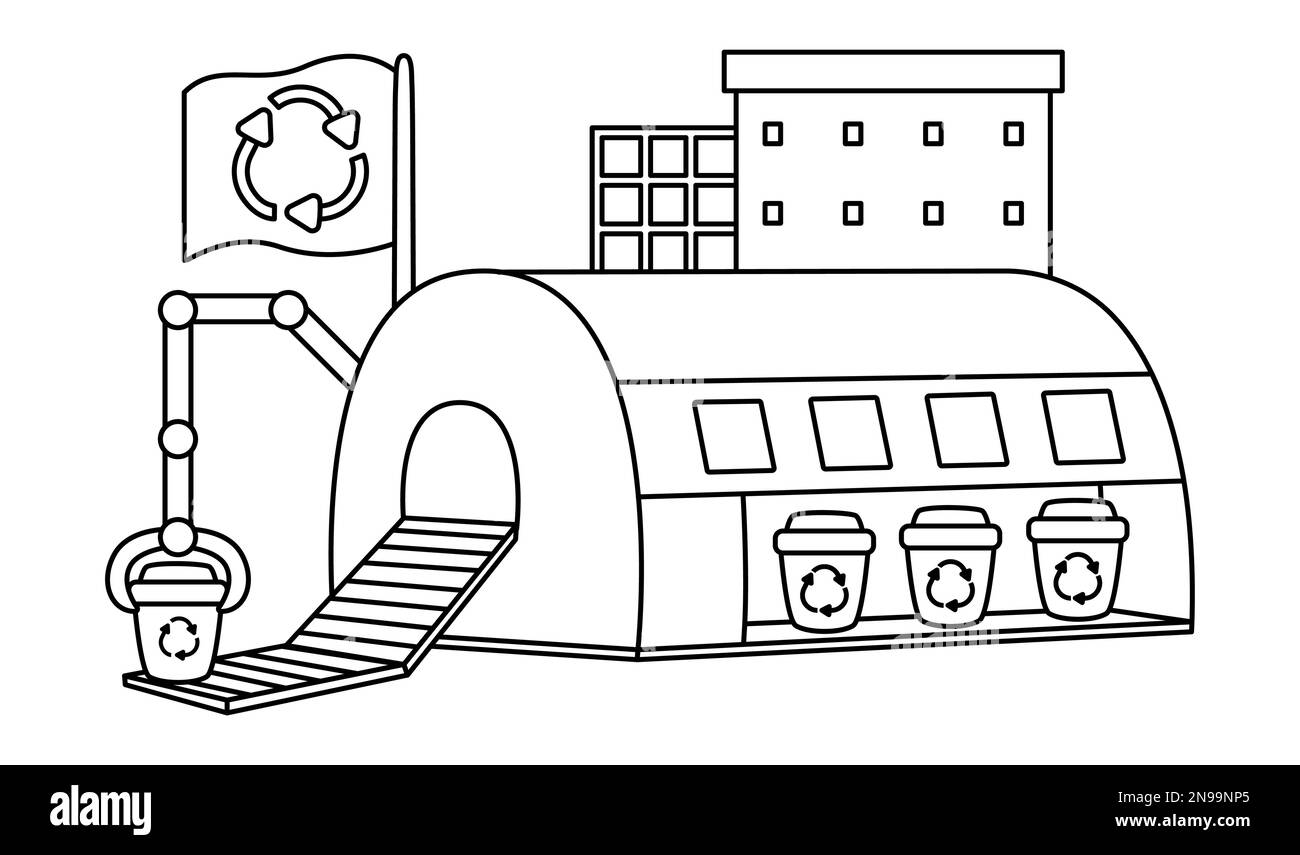 Vector black and white waste recycling plant icon. Garbage sorting ... Vector black and white waste recycling plant icon. Garbage sorting ...