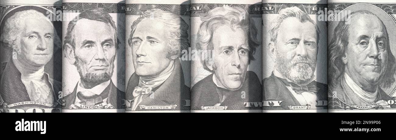 Portraits of the US presidents on dollar bills Stock Photo - Alamy