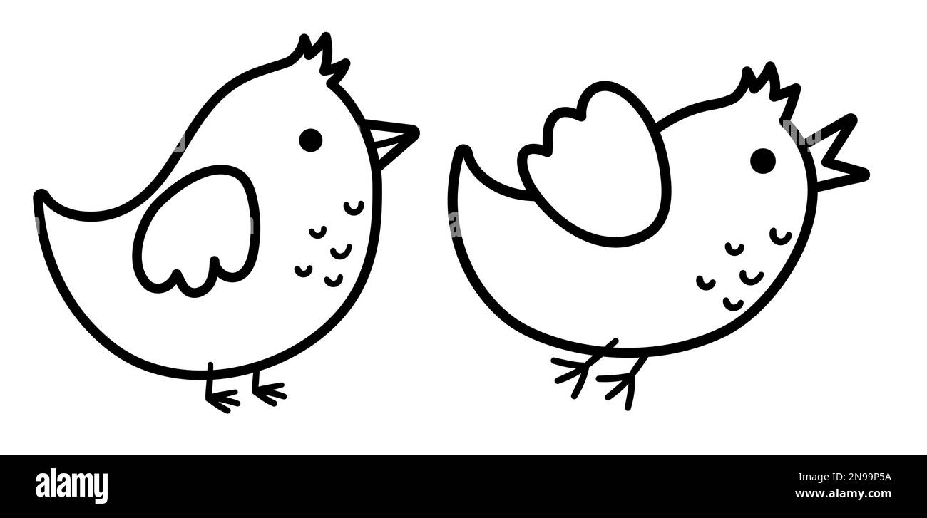 Vector black and white sitting and flying bird. Funny line woodland ...