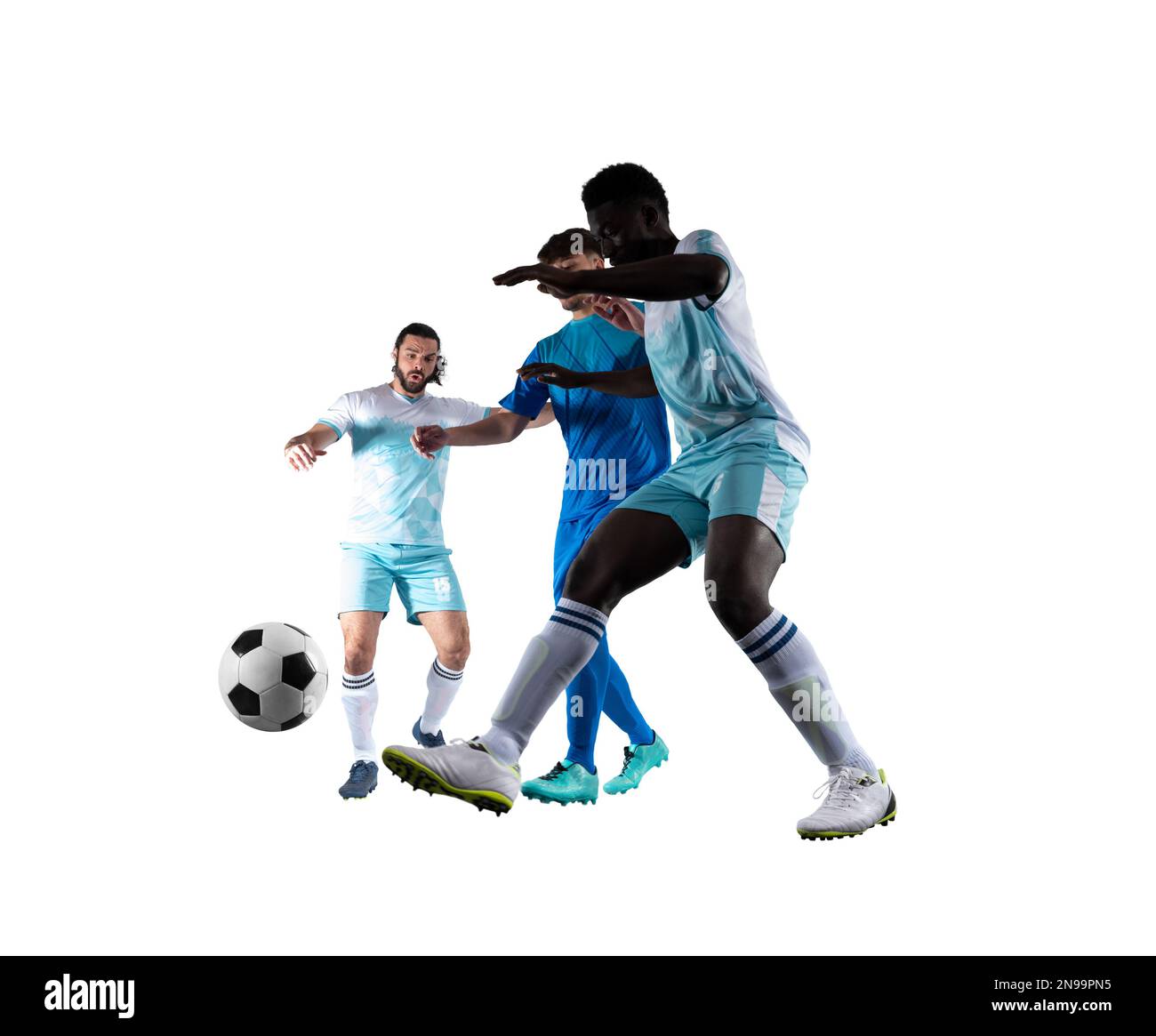 Soccer players play against the opposing team with soccerball Stock ...