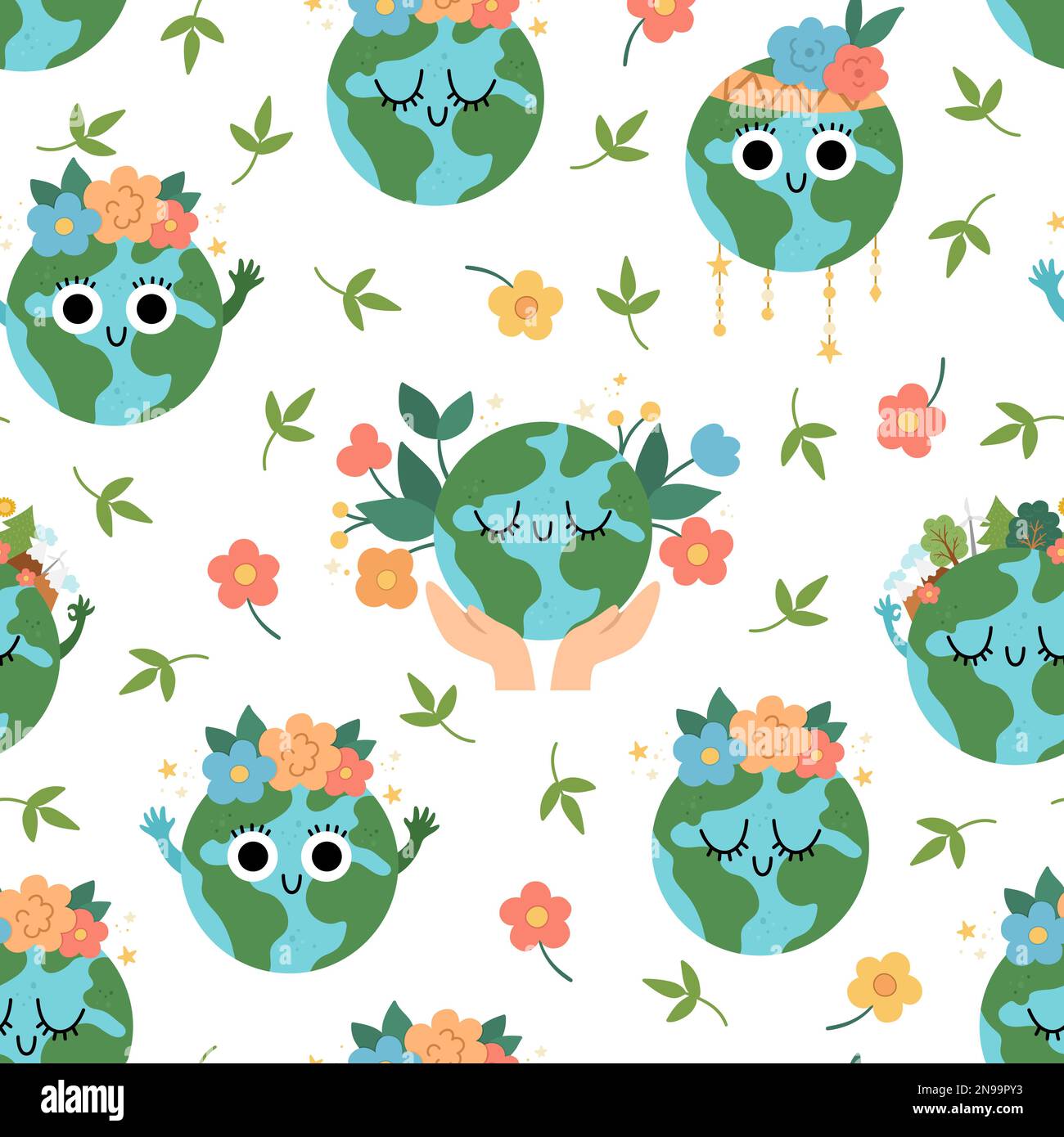Vector earth seamless pattern for kids. Earth day repeat background ...
