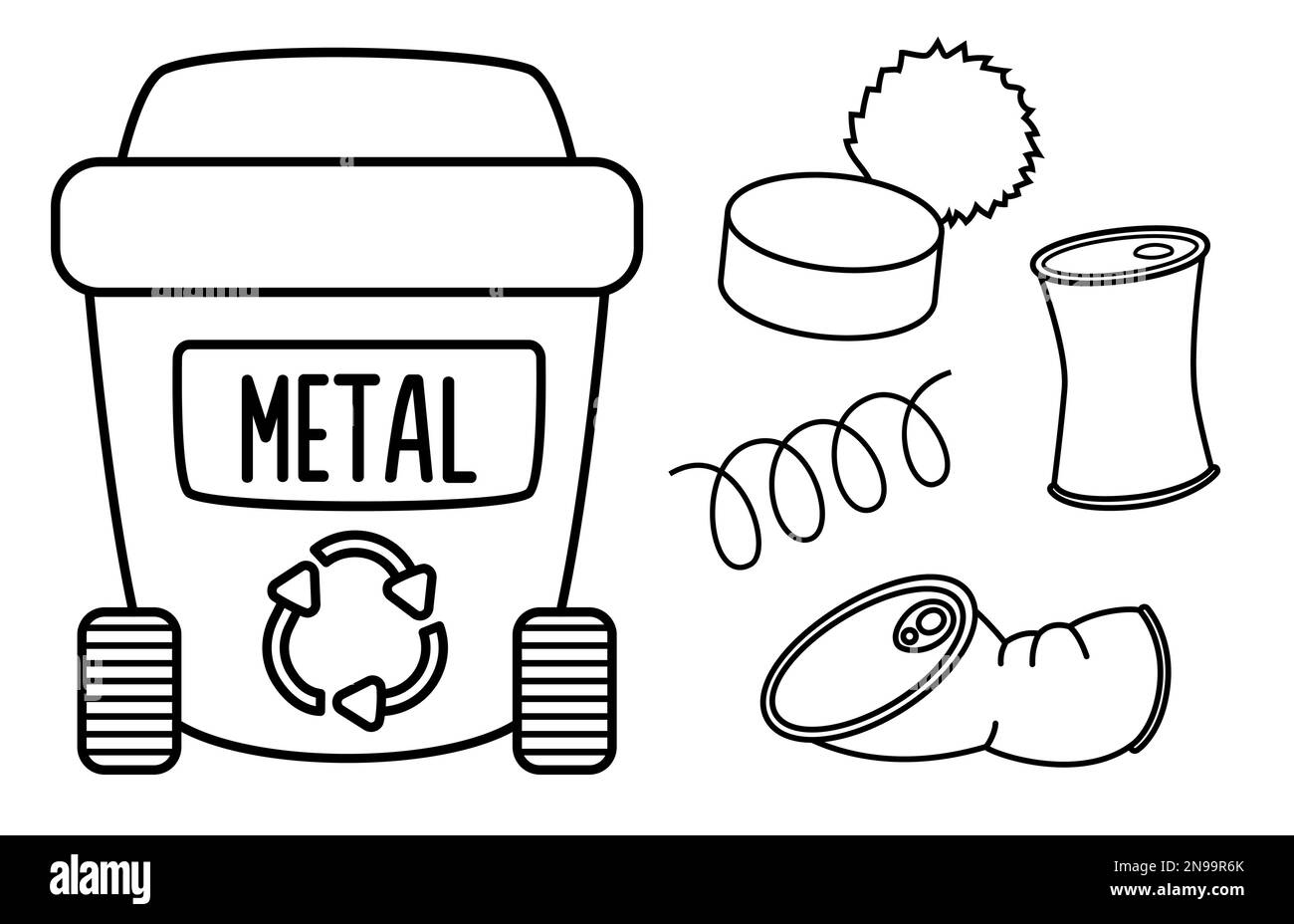 Black and white rubbish bin for metal waste with different garbage ...