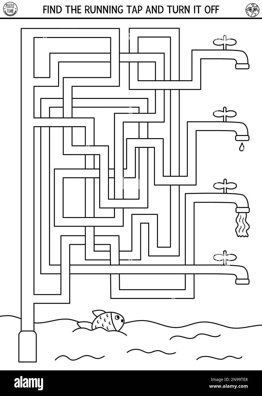 Ecological black and white maze for children with water saving concept ...