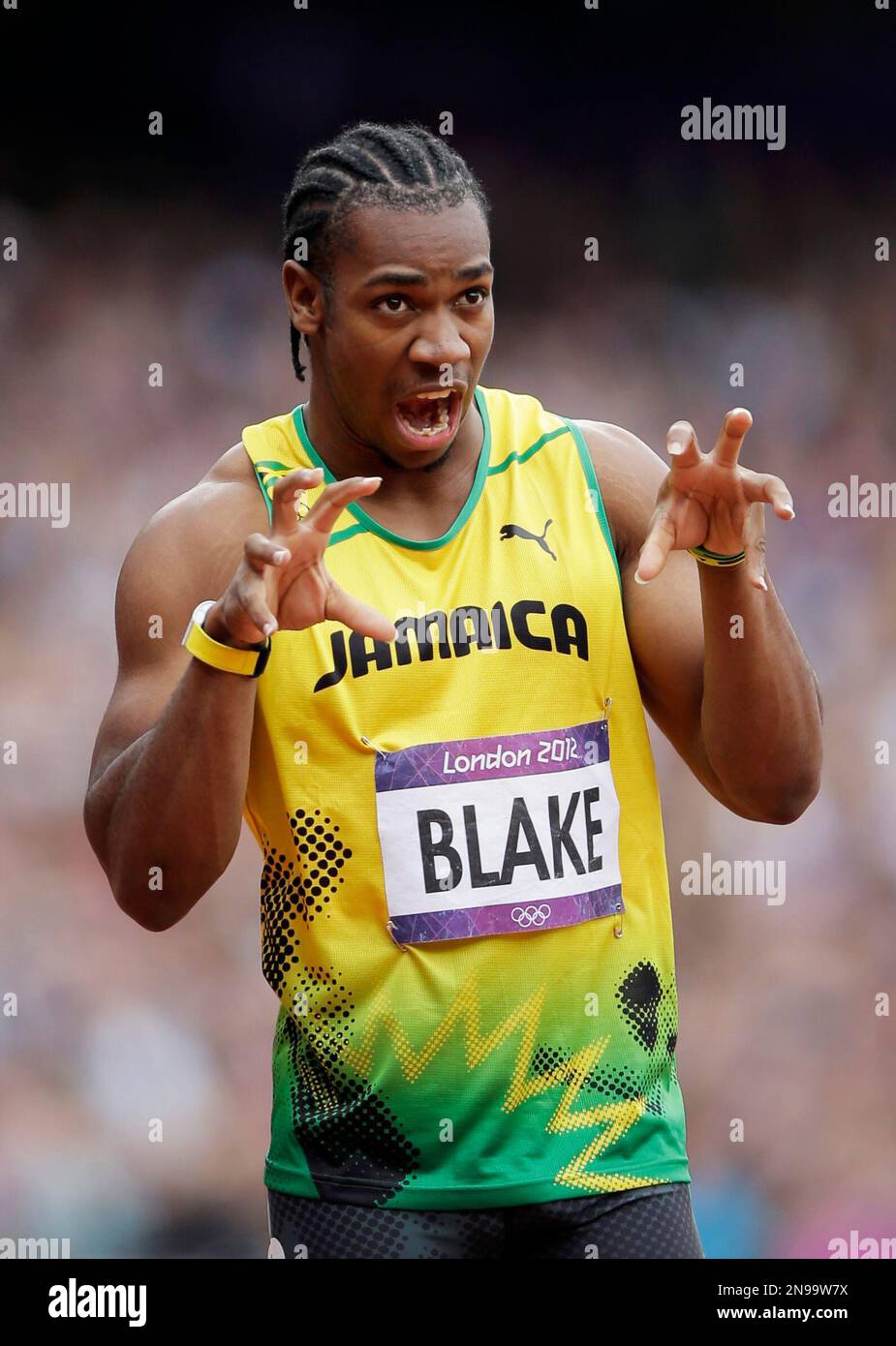 Jamaica's Yohan Blake gestures before competing in a men's 200-meter ...