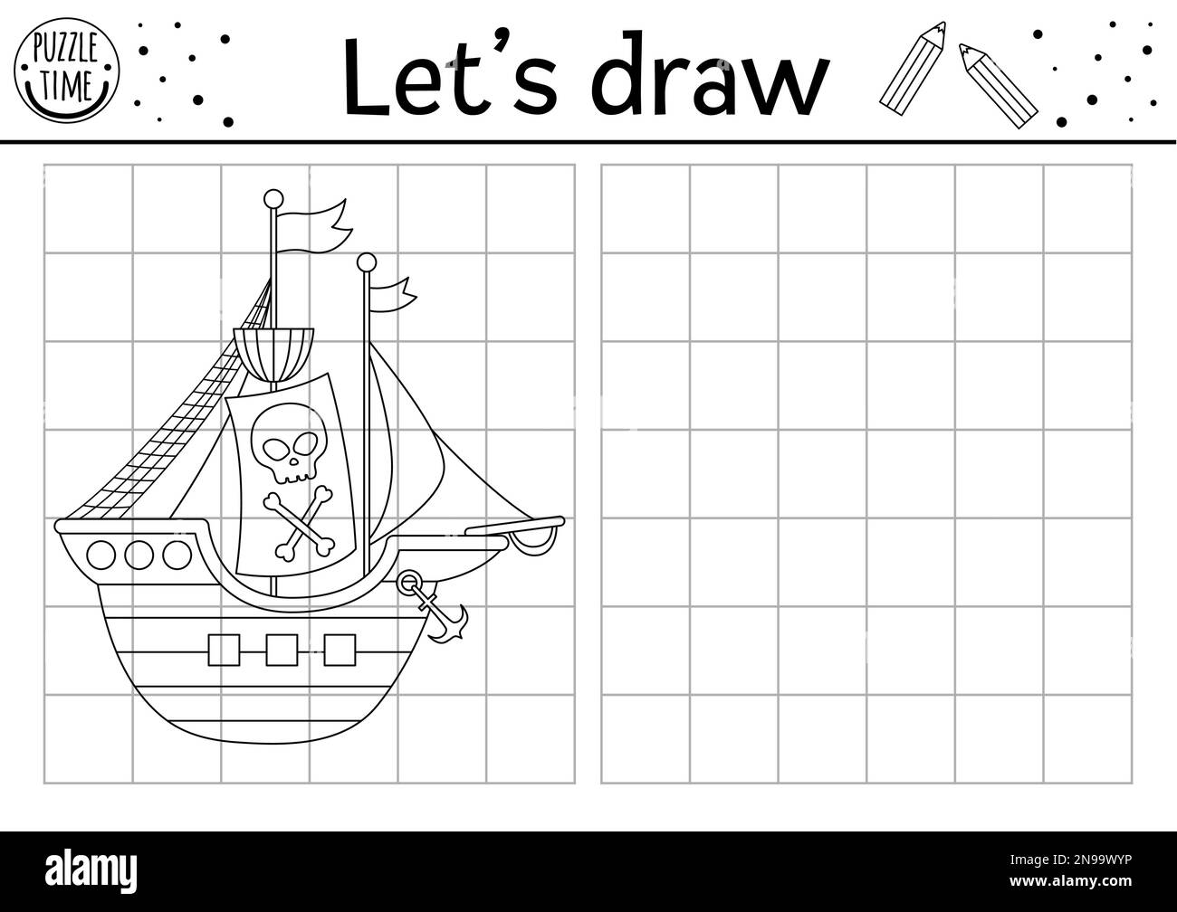 Draw the pirate ship. Complete the picture. Vector pirate drawing ...