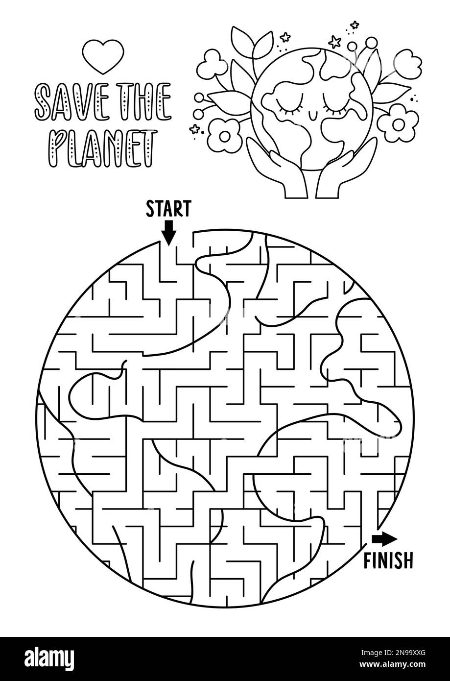 Ecological black and white geometric maze for children shaped as a ...