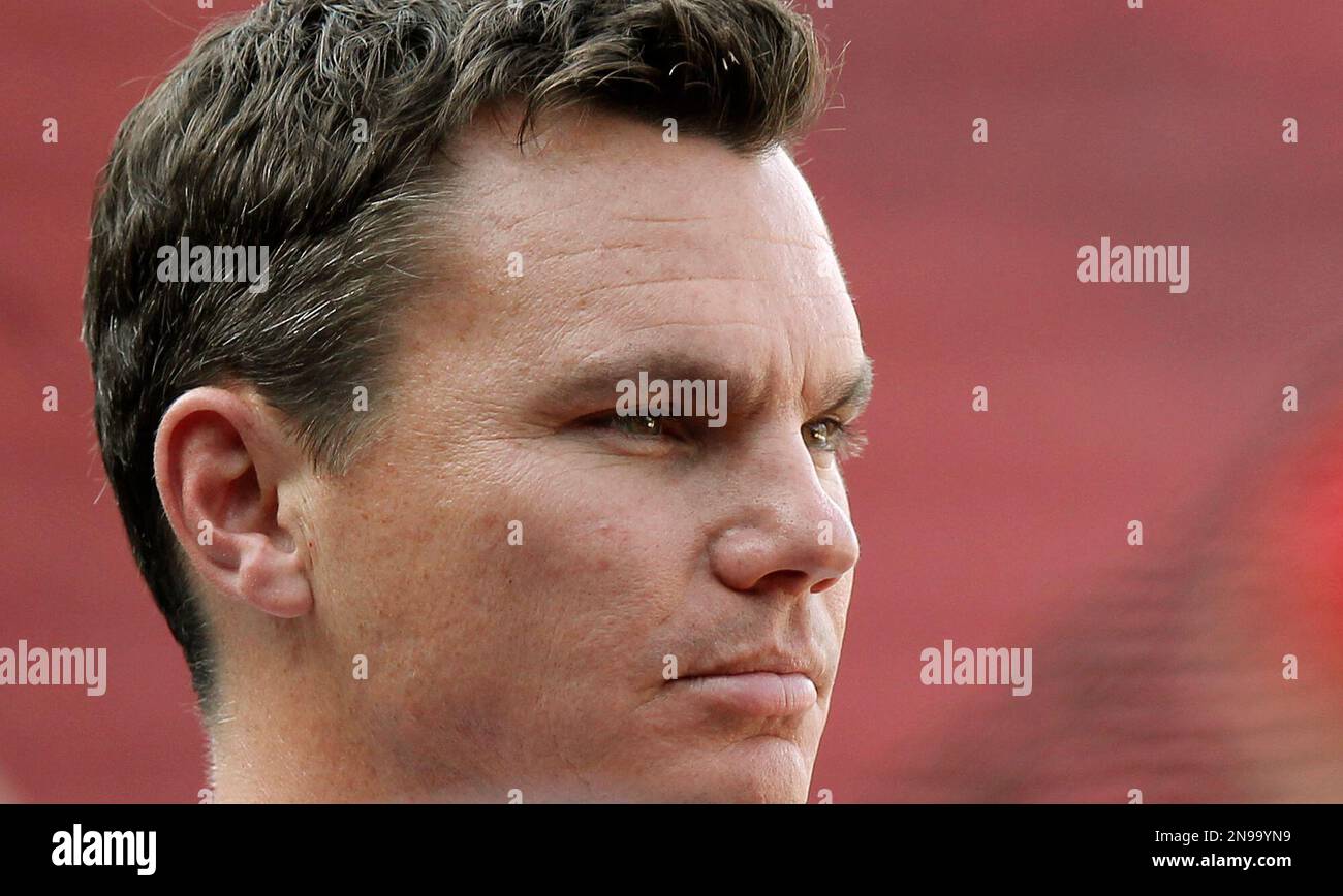 Boston Red Sox general manager Ben Cherington looks on during batting ...