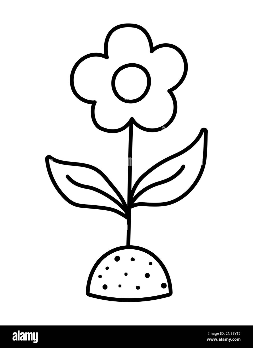 Vector black and white growing flower. Floral decorative element ...