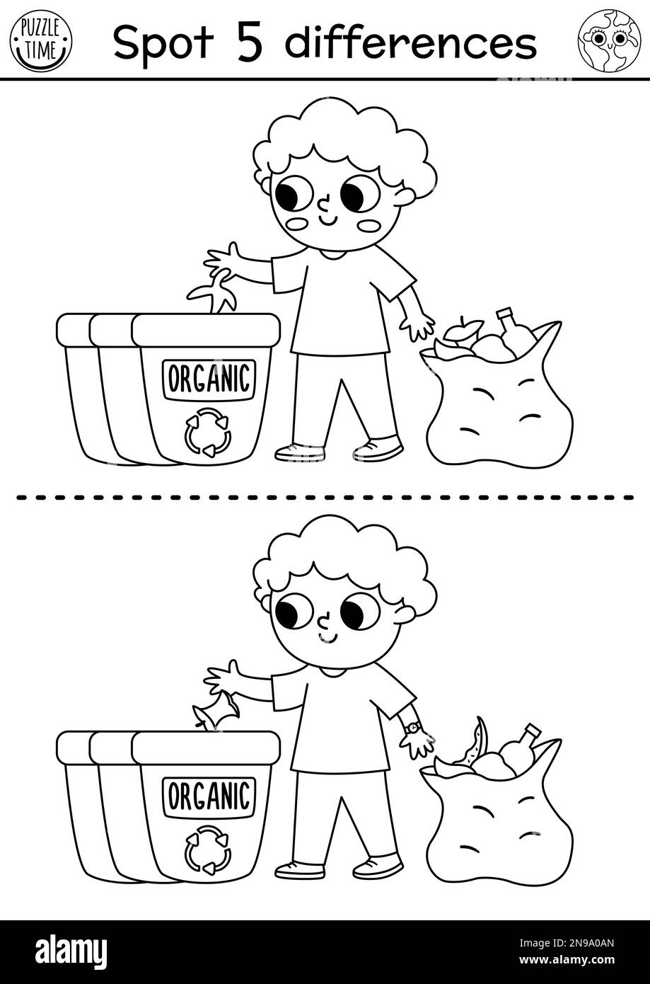 Find differences game. Ecological black and white educational activity ... Find differences game. Ecological black and white educational activity ...