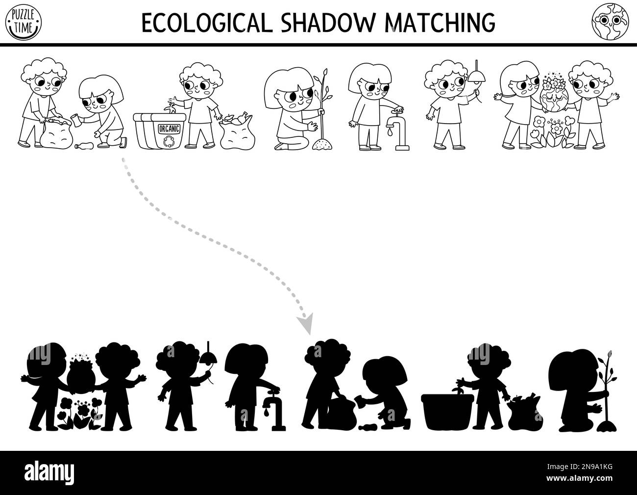 Ecological black and white shadow matching activity with kids caring of ...