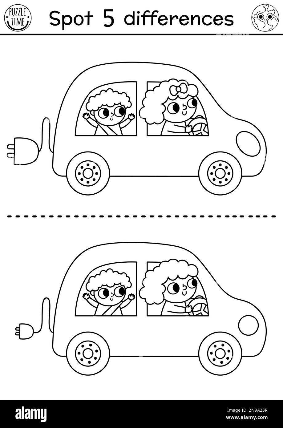 Find differences game. Ecological black and white educational activity ...
