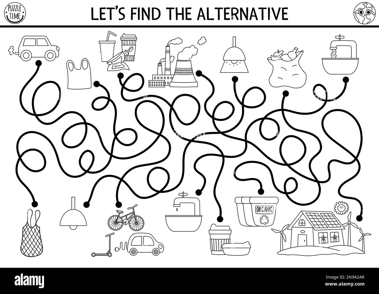 Ecological black and white maze for children. Earth day preschool ...