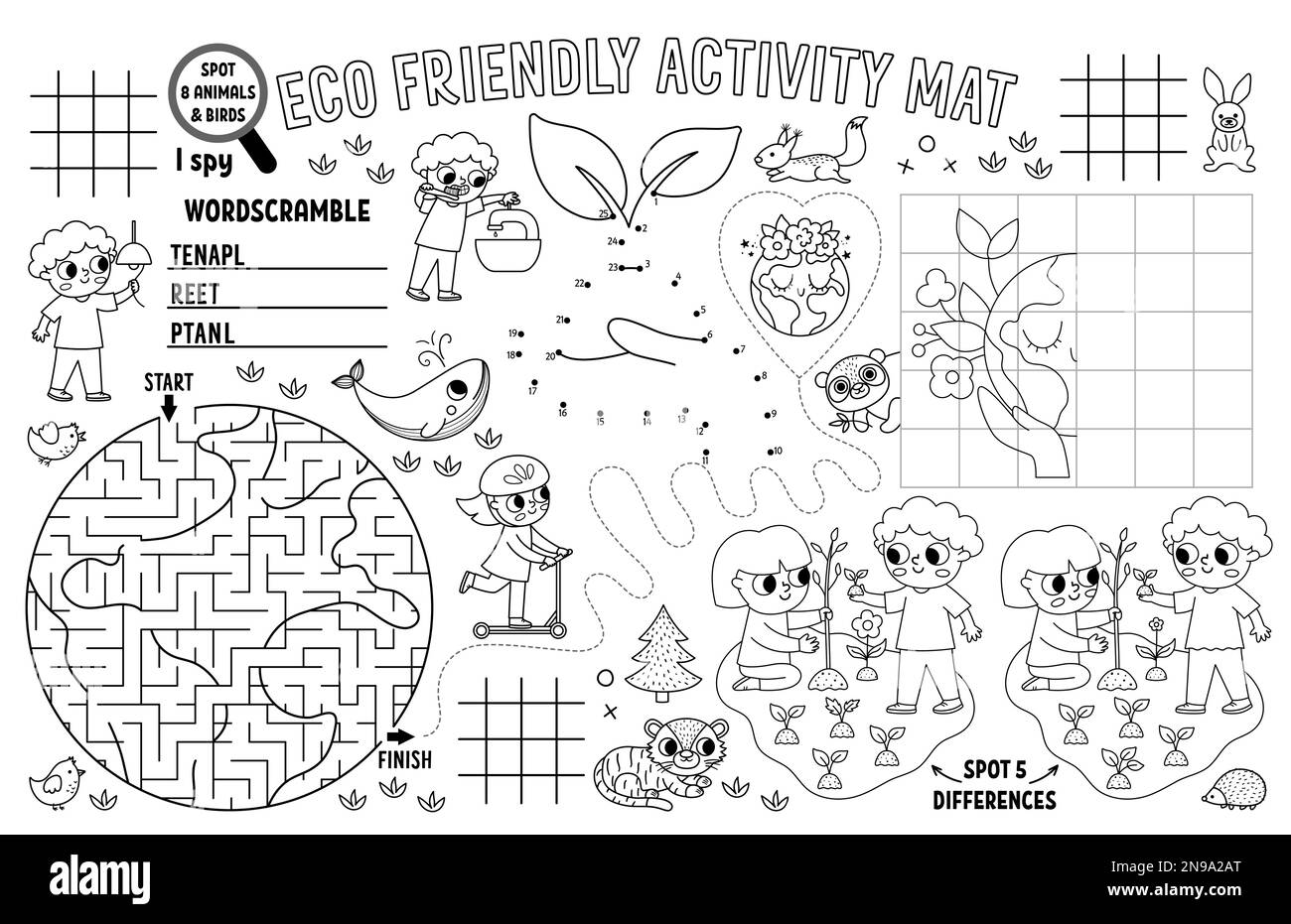 Vector ecological placemat for kids. Eco awareness printable activity ...