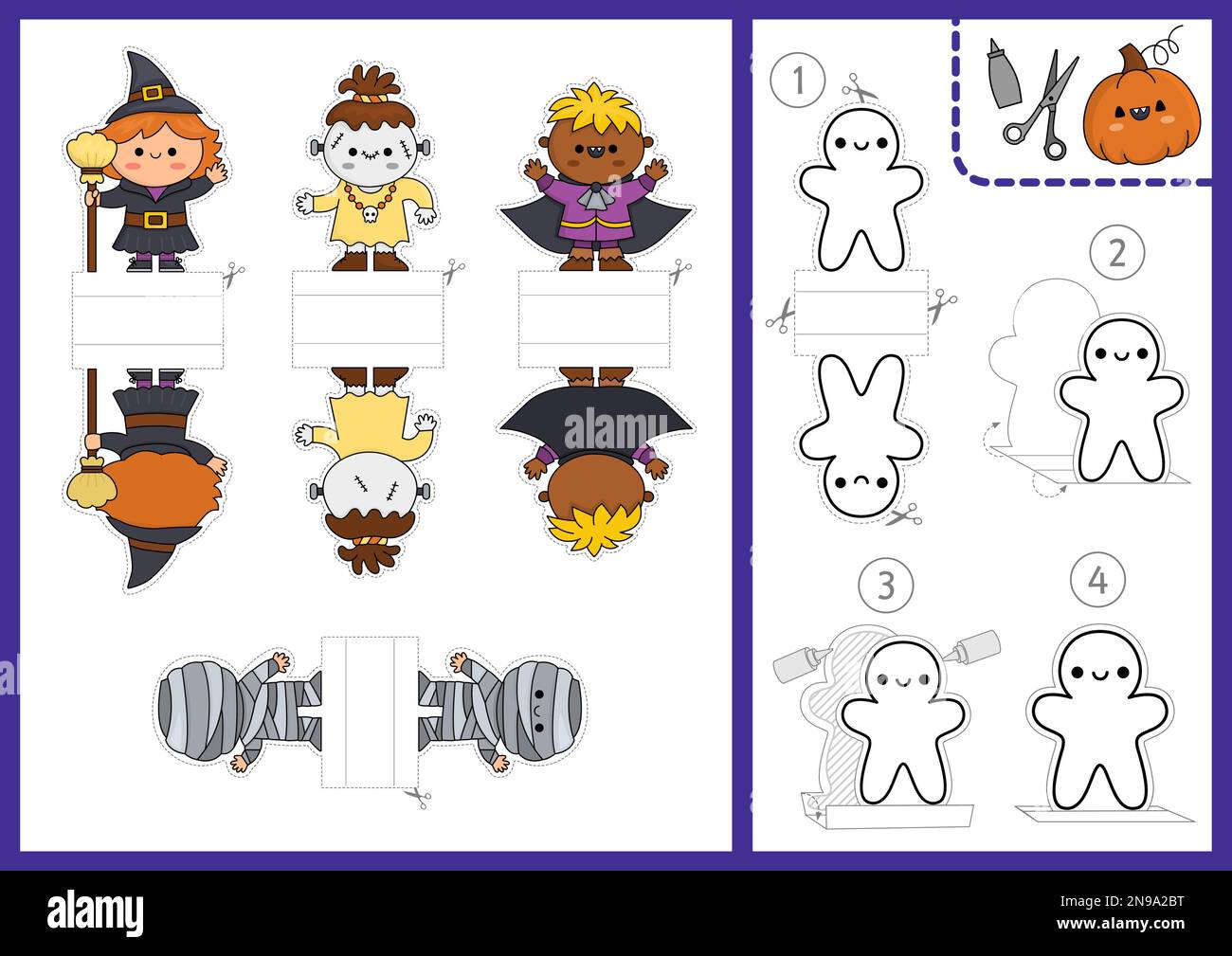 Vector Halloween paper dolls set. Cute finger puppets or chips with ...