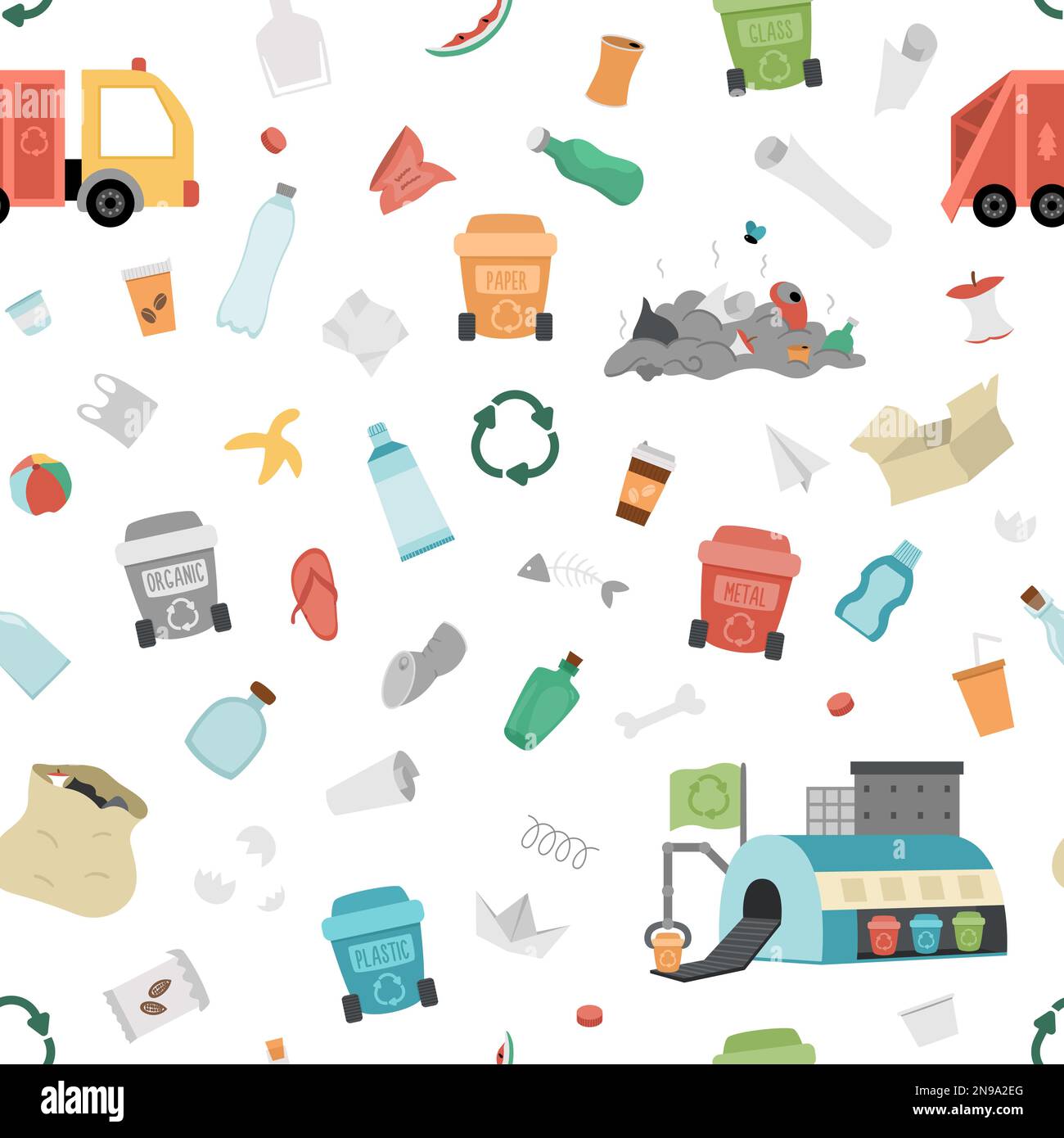 Waste recycling and sorting seamless pattern. Vector ecological repeat ...